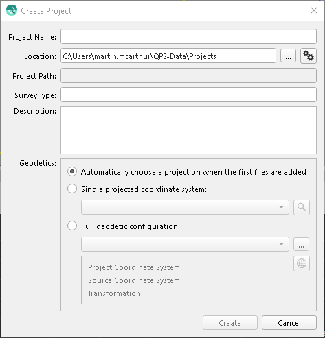 Qimera Create Project Dialog